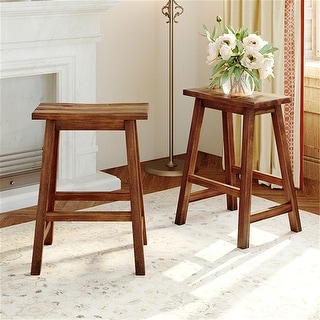 Farmhouse Rustic Counter Height Wood Walnut Dining Stools (Set of 2 ...
