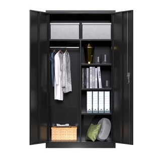 Metal Wardrobe Cabinet, Storage Cabinet with Doors and Shelves, Steel ...