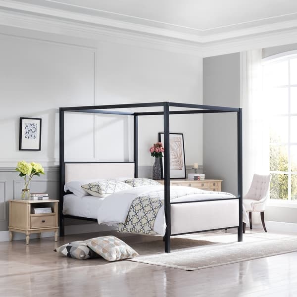 Duane Traditional Fabric Canopy Queen Bed by Christopher Knight Home ...