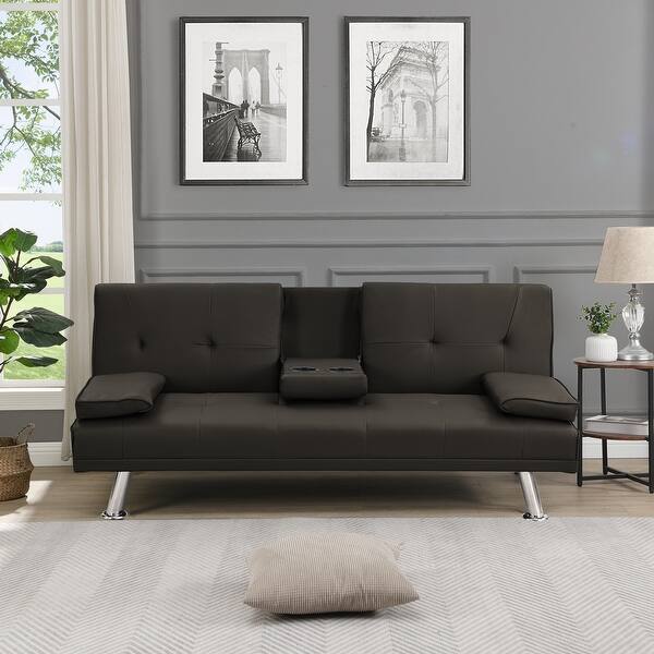 Dark Brown Futon Sofa Bed Modern Multifunctional Upholstered Sofa ...