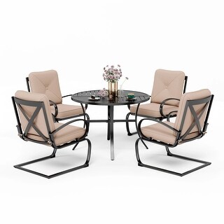 5-Piece Geometrically Stamped Round Table & C-spring Dining Chairs ...
