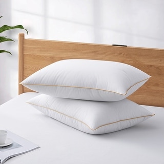 White Down Feather Bed Pillows with 300TC 100% Cotton Cover Set of 2 ...