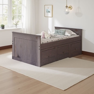 Mari Twin Captain Bed with Drawers, Rustic, Brazilian Pine, Wood, Gray ...
