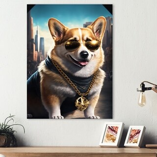 Designart 'Pembroke Welsh Corgi Gangster In NYC II' Animals Dog Corgi ...
