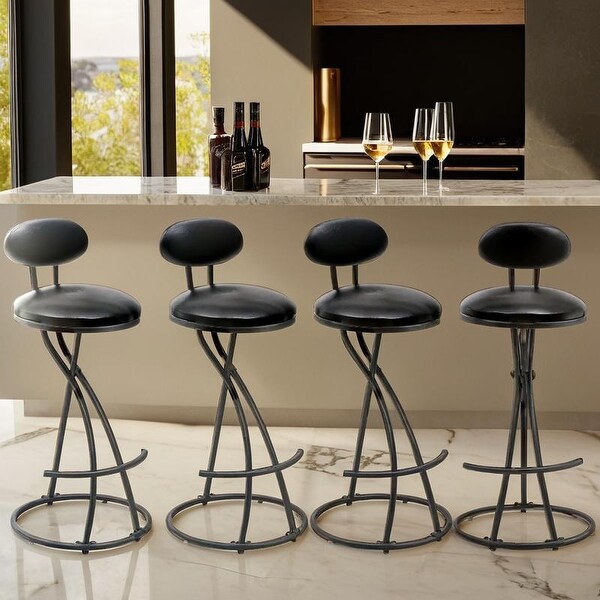 Modern S Shaped Metal Leather Round Bar Stools With Footrest Set of 4 On Sale Bed Bath Beyond 41782441