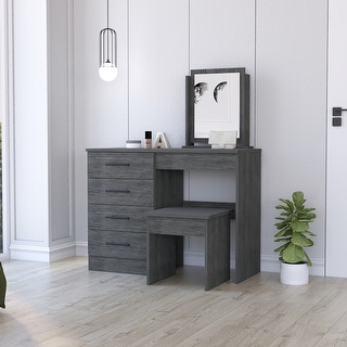 FM Furniture Merlot Makeup Dressing Table, Stool, and Four Drawers ...