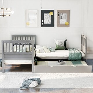 3 in 1 Design Corner Bed Vertical Slats Style L-Shaped Wood Platform ...