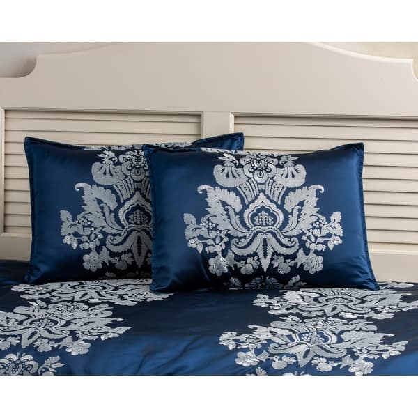 Sussex deep blue comforter mini set with light blue damask medallion ...