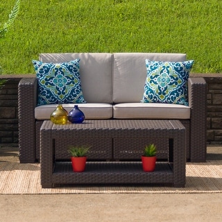 Faux Rattan Loveseat with All-Weather Cushions - Bed Bath & Beyond ...
