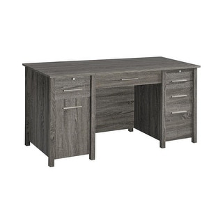 4 Drawers Wood Desk in Weathered Grey Finish - Bed Bath & Beyond - 36145656
