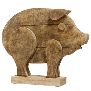 StyleCraft Pig Plank - Natural Wood Farm Animal Statue - Bed Bath ...