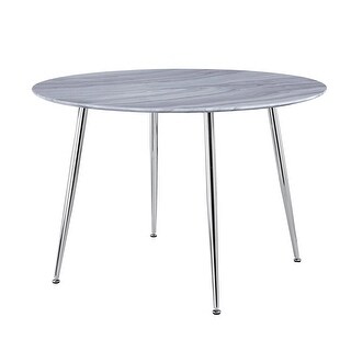 Kian 45 Inch Dining Table, Round Glass Top, Tapered Legs, Wood, Gray ...