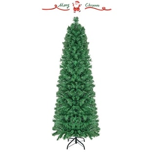 Pre-Lit Christmas Pencil Tree with Colorful Fiber Optics Green - Bed ...