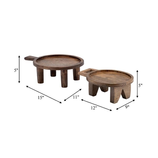 Set of 2 Wooden Round Risers with Handle 12"/15" Mango Wood Brown ...