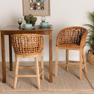 Mario Modern Bohemian Natural Brown Finished Teak Wood and Rattan 2 ...