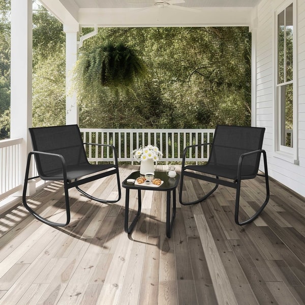 Moasis 3 Piece Rocking Patio Furniture Bistro Set with Chairs and Glass ...