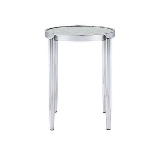 End Table with Tubular Rounded Legs and Frosted Glass Top, Silver - Bed ...