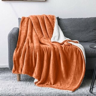 Queen Throw Faux Fur Reversible Sherpa Fleece Blanket Rust - Bed Bath ...