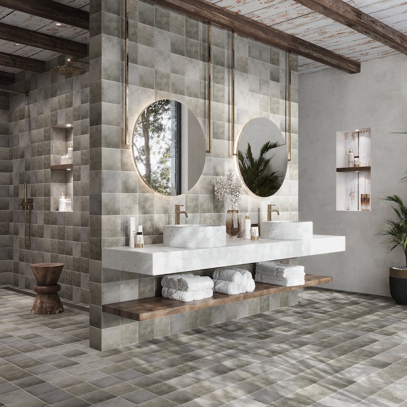 Zahara 6x6 Cool Gray Porcelain Zellige Square Wall and Floor Tile (5.38 ...