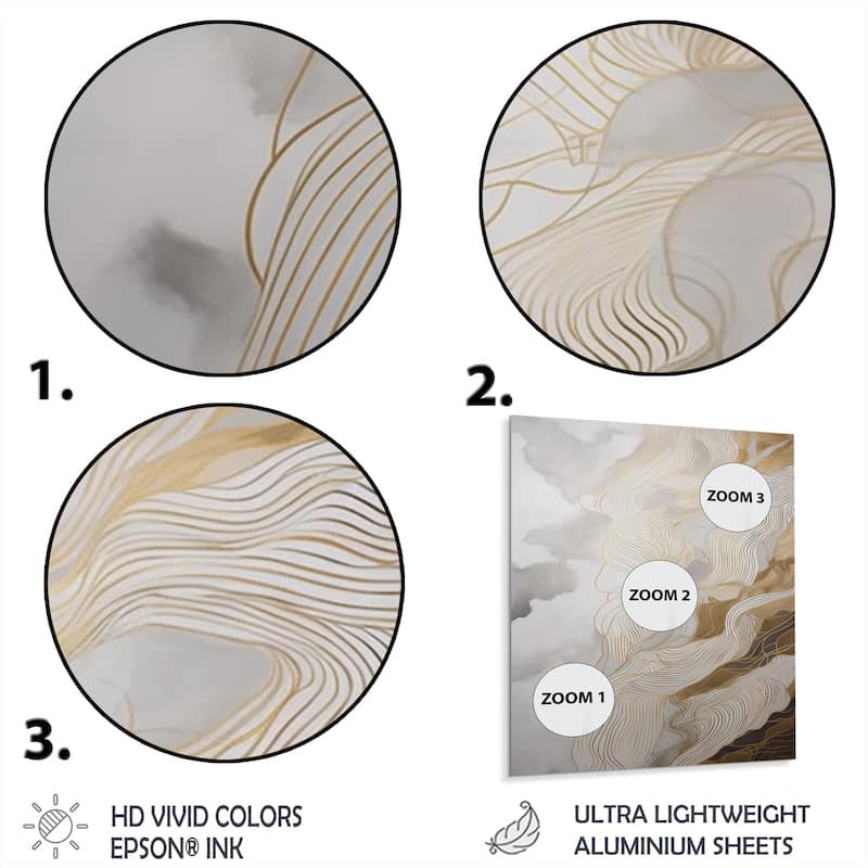 Designart "Gold And Grey Abstracted Line Artistry III" Minimalism Line ...