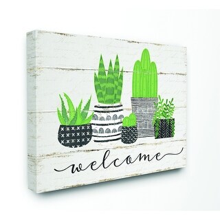 Stupell Welcome Cacti Succulents Wood Textured Design Canvas Wall Art ...