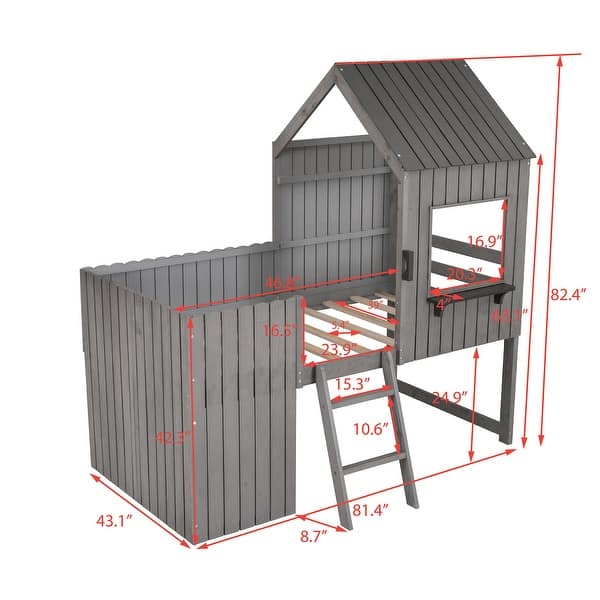 Irene Loft Wood Bed with Roof and Window - Bed Bath & Beyond - 35444371