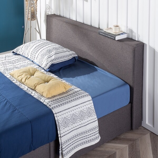 Priage by ZINUS Dark Grey Upholstered Platform Bed Frame with Storage Bed Bath Beyond 32038789