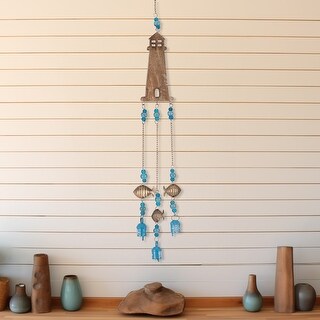 Sagebrook Home 29 Inch Lighthouse Windchime with Fish and Bells, Rustic ...