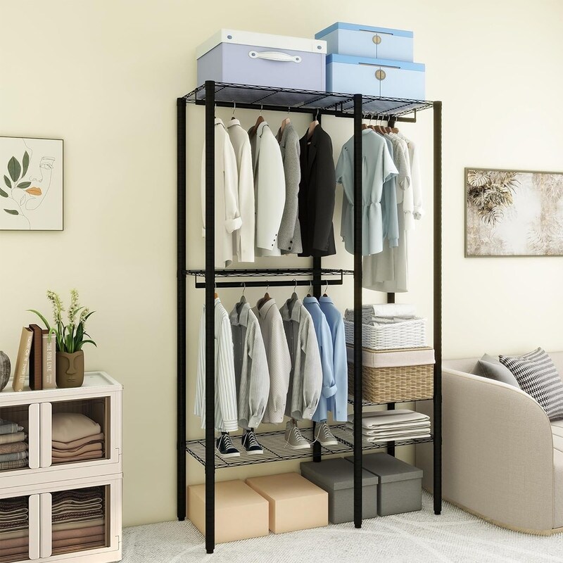 Freestanding Wardrobe Storage Clothing Rack Max Load 660LBS Black N A