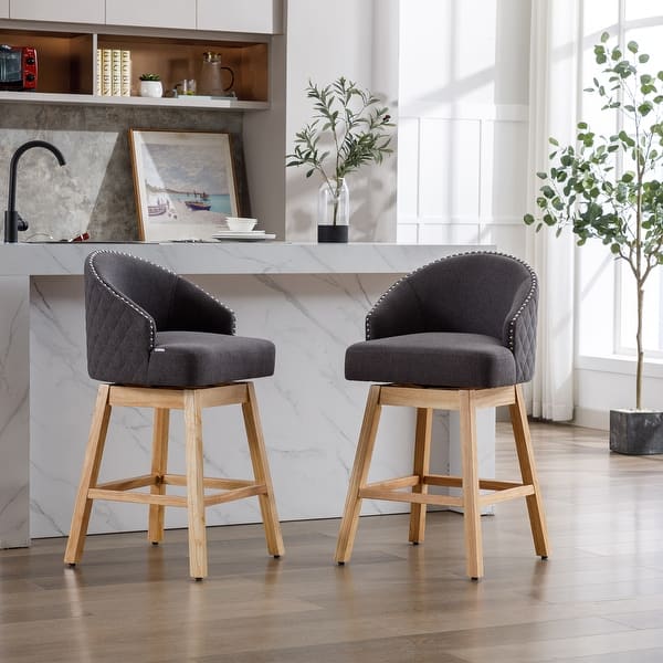 Swivel Wood Counter Height Bar Stools with Footrest (Set of 2) - Bed ...