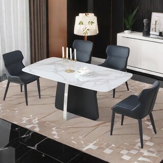 Modern Dining Table for 4, White 63 inch Modern Luxury White Rectangular Dining Table Set - Bed ...