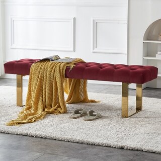 Velvet Upholstered Dark burgundy Bench With Gold Metal Legs - Bed Bath ...