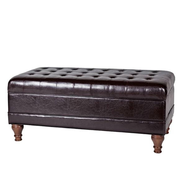 Button Tufted Design Dark Brown Ottoman Storage Bench - Bed Bath ...
