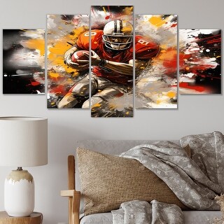 Designart "Yellow Football Abstract Blitz II" Sports Multipanel Wall ...