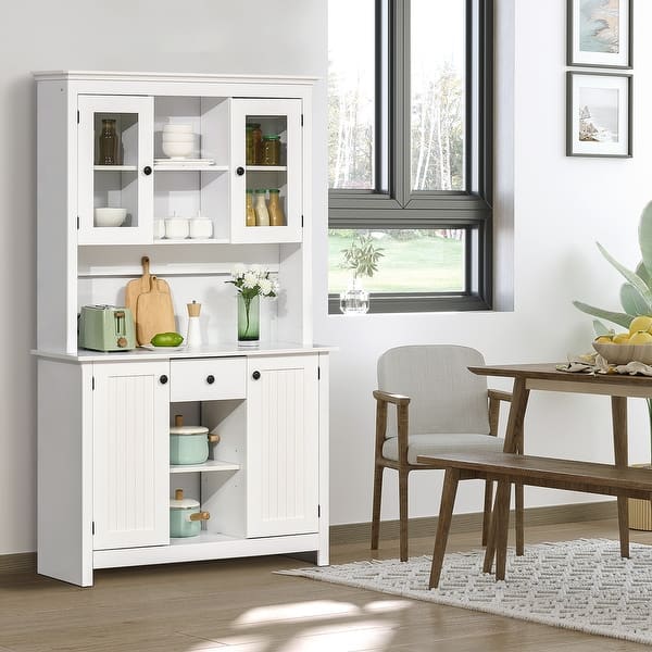 HOMCOM Freestanding Rustic Buffet with Hutch, Farmhouse Kitchen Pantry ...