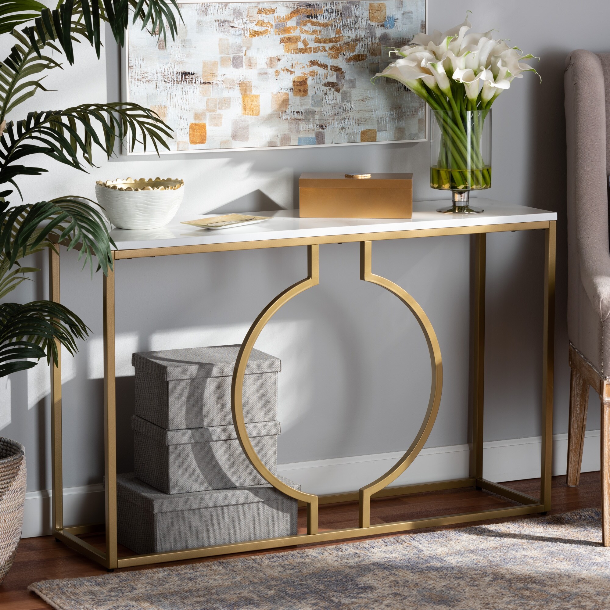 Samuel Modern and Contemporary Gold Finished Metal Console Table Bed Bath Beyond 31820801