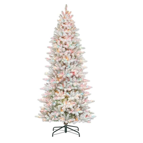 7.5' Slim Snow White Fraser Fir Artificial Tree Multi Incescent Lights ...