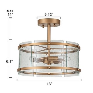 3-Light Black Gold Modern Drum Semi Flush Mount Seeded Glass Ceiling ...
