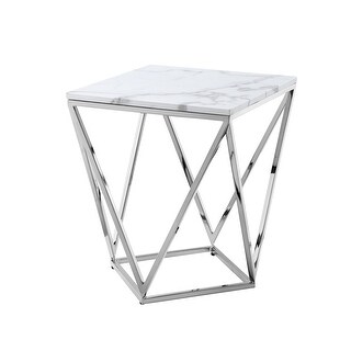 22" Silver Metallic and White Stone End Table - Bed Bath & Beyond ...
