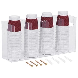 Wall Mount Cup Dispenser Cup Storage Organizer (4 Compartments, Clear ...