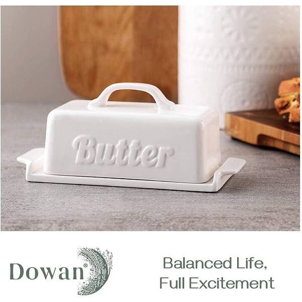 Porcelain Butter Dish Set with Lid and Knife, Groove Design, Perfect for Standard Butter Stick ...
