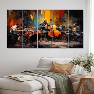 Designart "Yellow Black Jazz Band II" Entertainment Wall Art Prints Set ...