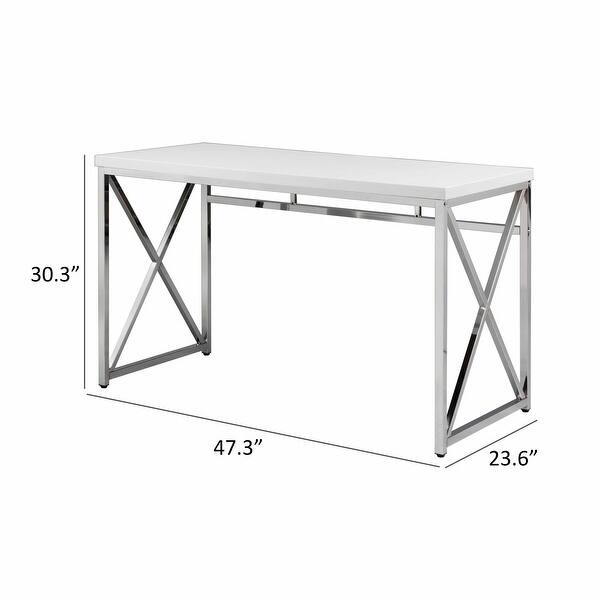Gracie 47 Inch Desk, White Rectangular Top, Metal Legs in Chrome Finish ...