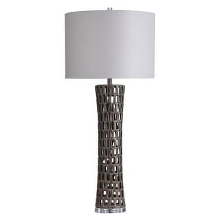 StyleCraft Epping Gray Open Work Ceramic Column Table Lamp with Acrylic ...