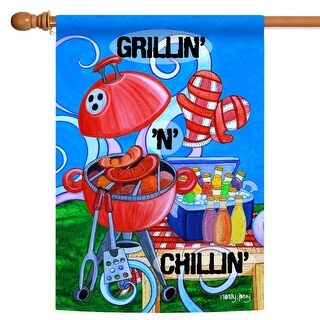 Blue and Red Grillin' n Chillin' Outdoor House Flag 28" x 40" - Bed ...