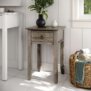 Devon Farmhouse Distressed Rustic One-drawer Pine Chairside End Table ...