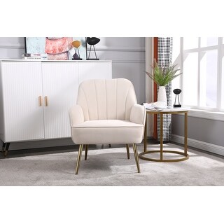 Soft Ergonomics Accent Chair Beige Velvet Upholstered Armreat Chair ...