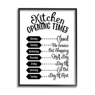 Stupell Kitchen Opening Times Humorous Antique Text Style Framed Wall ...