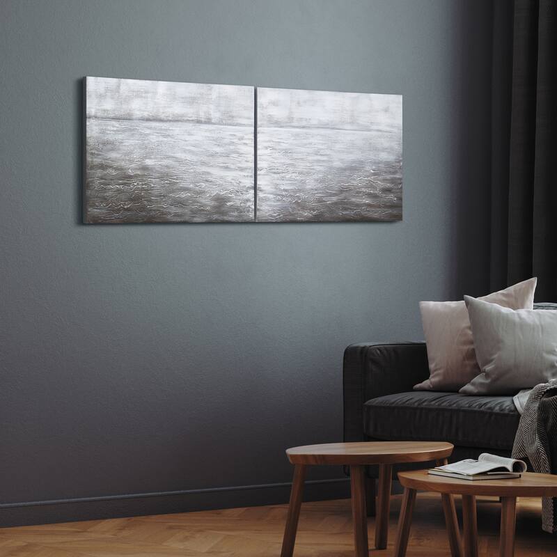 Silver Light Textured Metallic Hand Painted Canvas Wall Art Set of 2 ...
