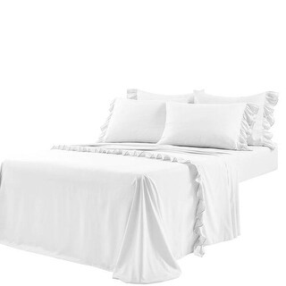 Kingn size 6-Piece White Microfiber Sheet Set with Ruffled Edges - Bed ...